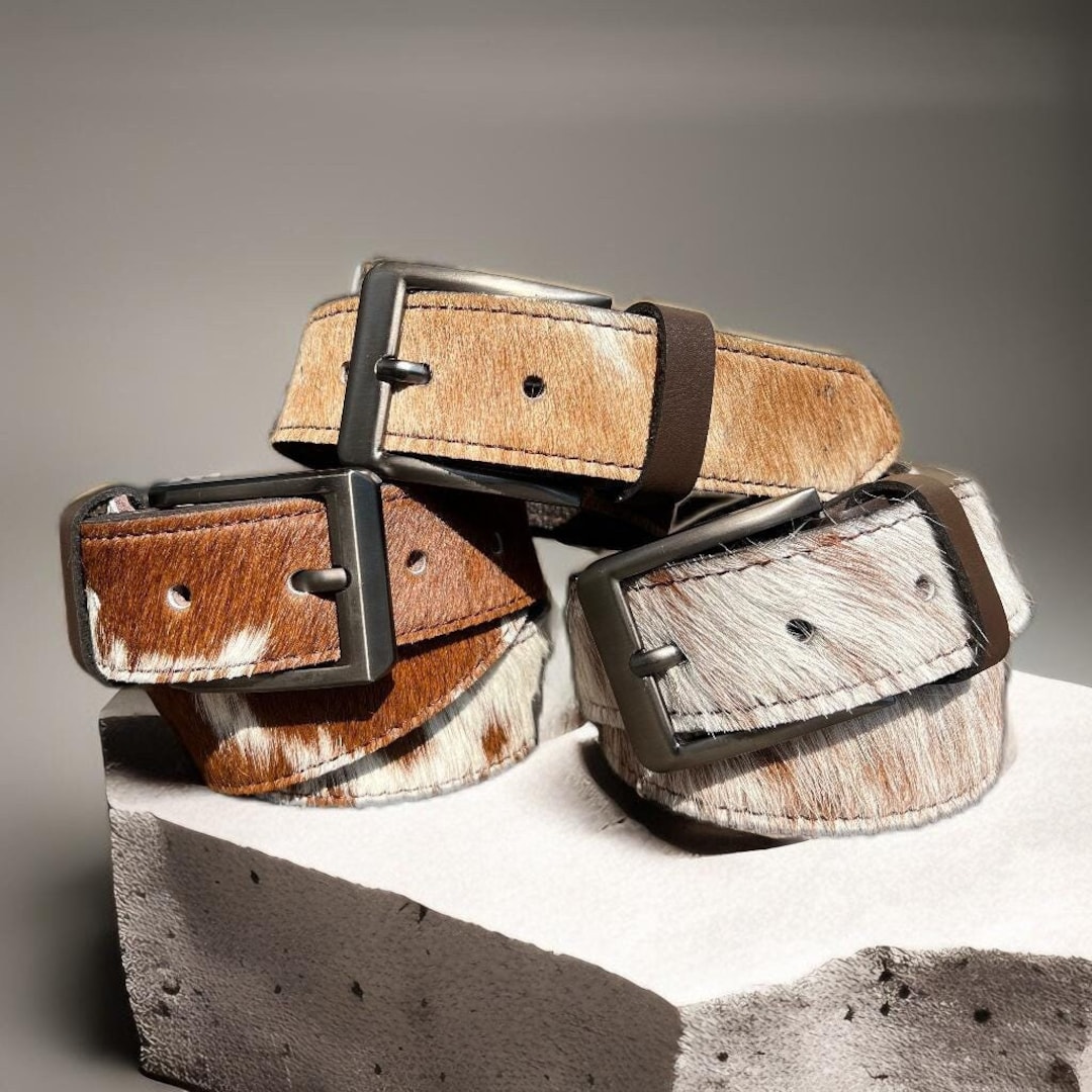 COWHIDE LEATHER BELTS for Men, Women - Genuine Cow Hide Belts Real Hair ...