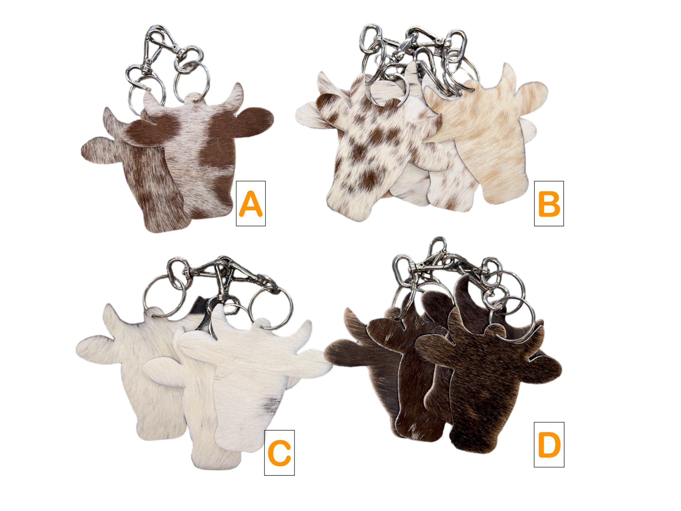 Cow Head Keychain Cowhide Hair on Leather Western Boho Key Ring ...