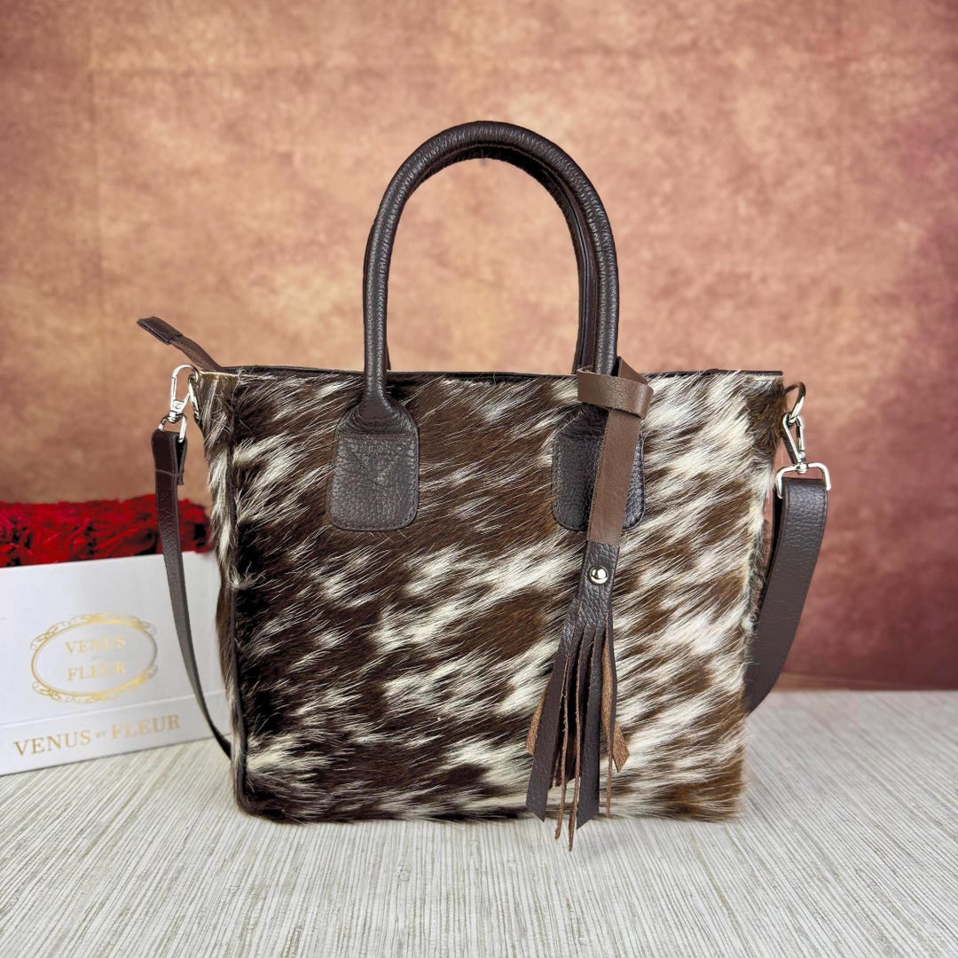 Cowhide Tote Bag Western Handbag | Real Hair-on Fur Leather Shoulder ...