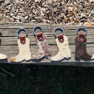 Cowhide Boot Keychain | Cowboy Boots Key Fob | Real Hairon Leather Key ...