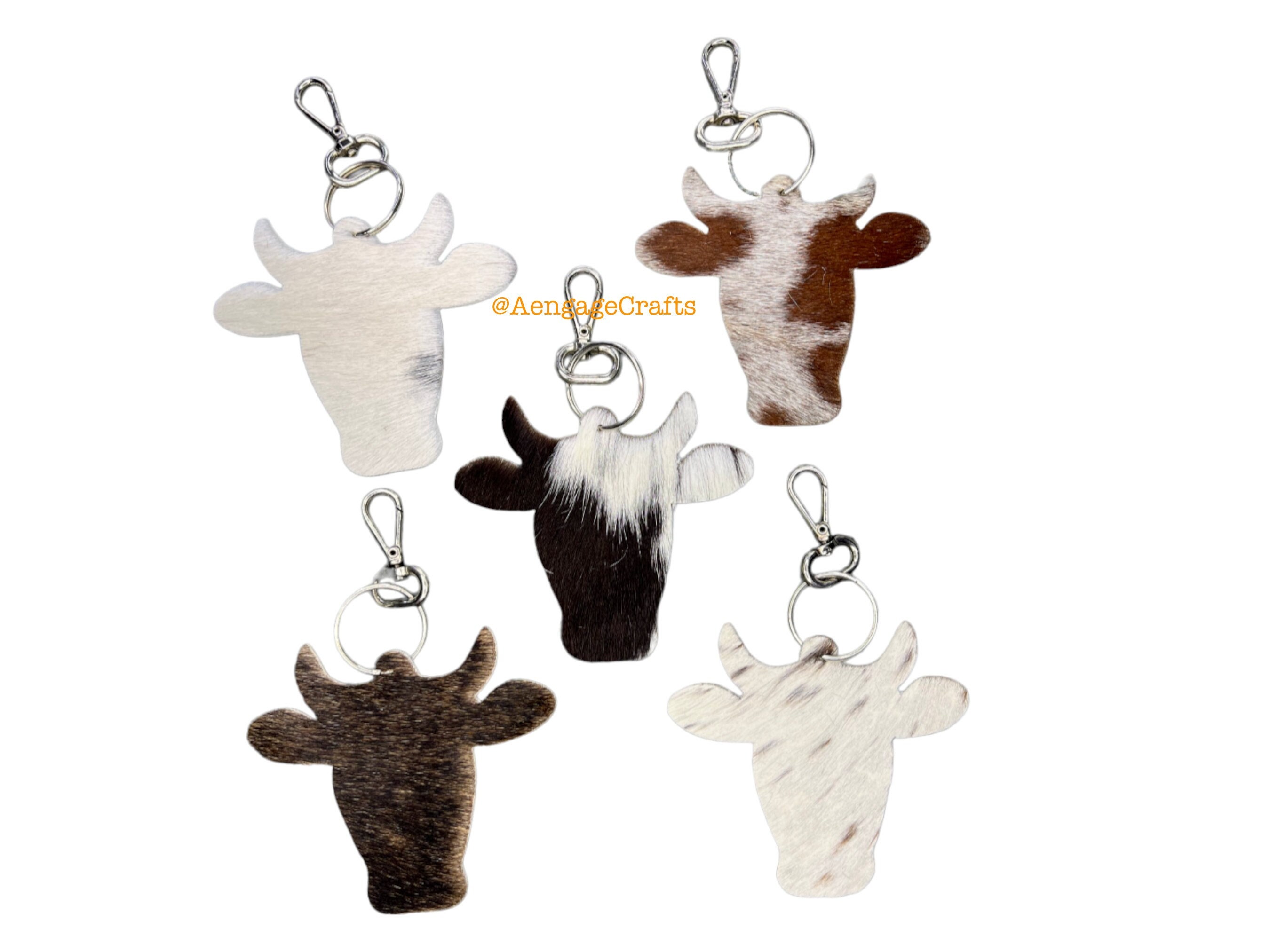 Cow Head Keychain Cowhide Hair on Leather Western Boho Key Ring ...