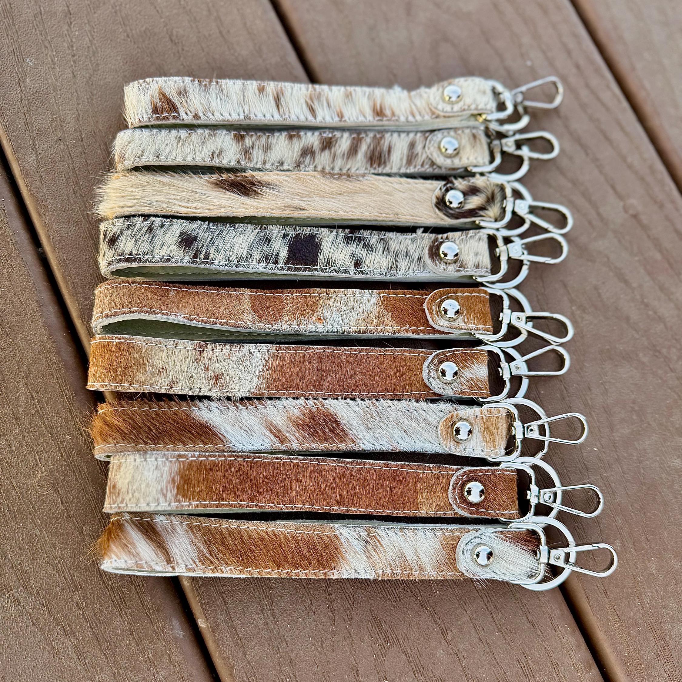 COWHIDE WRISTLET KEYCHAIN | Western Hair-on Leather Key Fob | Genuine ...