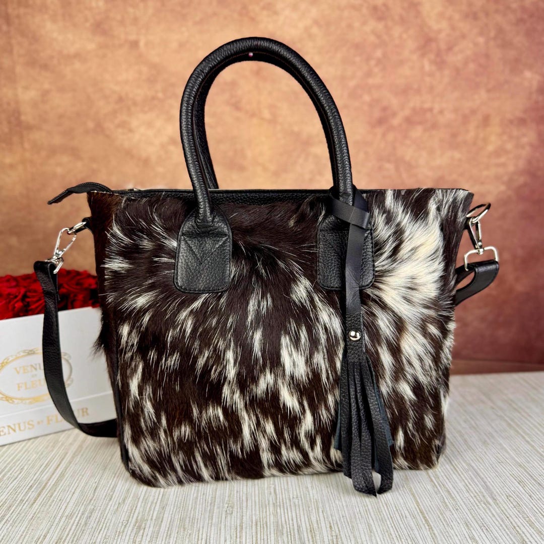 Cowhide Leather Tote Bag Western Purse Handbag Real Hair-on Fur ...