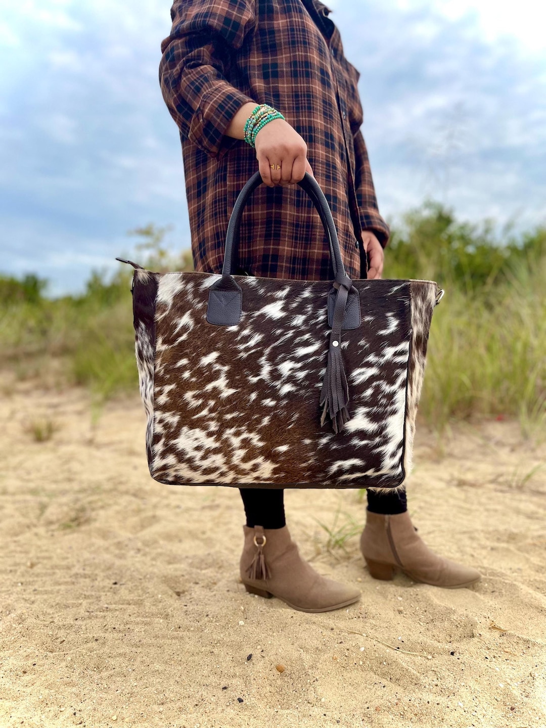 Cowhide Tote Bag Western Handbag Purse Real Hair-on Leather Large ...