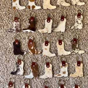 Cowhide Boot Keychain | Cowboy Boots Key Fob | Real Hairon Leather Key ...