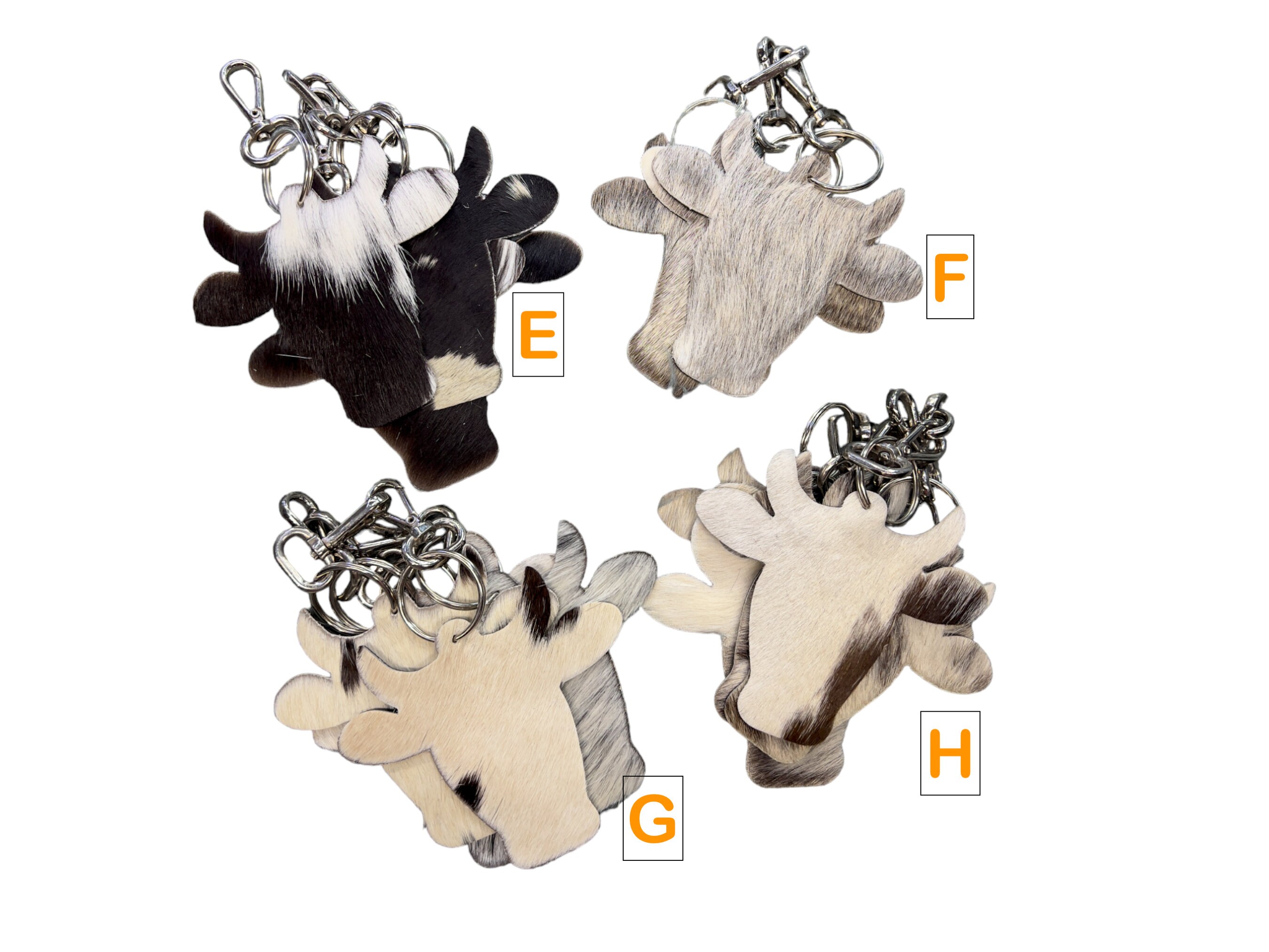 Cow Head Keychain Cowhide Hair on Leather Western Boho Key Ring ...