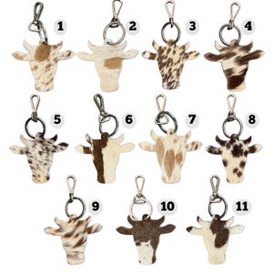 Cow Head Keychain Cowhide Hair on Leather | Western Boho Key Ring ...