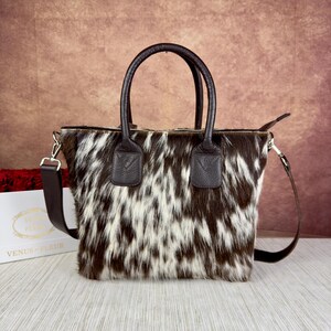 Cowhide Tote Bag Western Handbag | Real Hair-on Fur Leather Shoulder ...