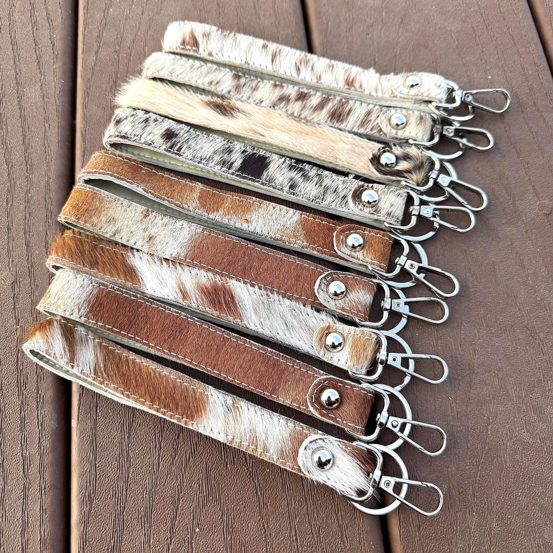 COWHIDE WRISTLET KEYCHAIN | Western Hair-on Leather Key Fob | Genuine ...