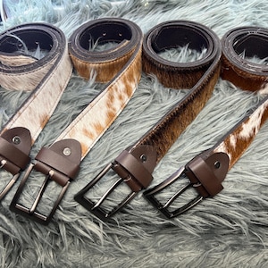 COWHIDE LEATHER BELTS for Men, Women Genuine Cow Hide Belts Real Hair ...