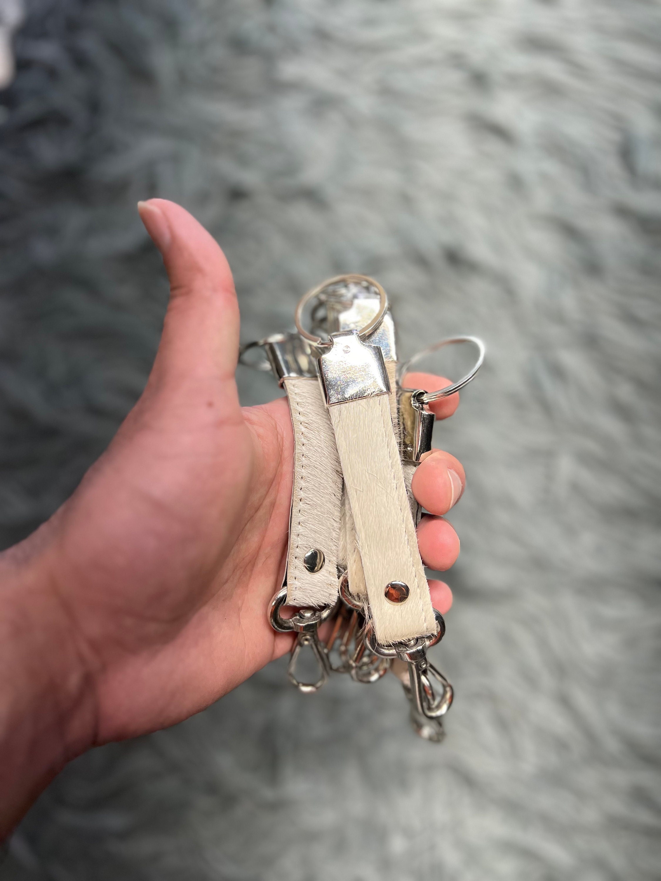 Cowhide Keychain Western Hair on Leather Dual Side Lock Carabiner Clip ...