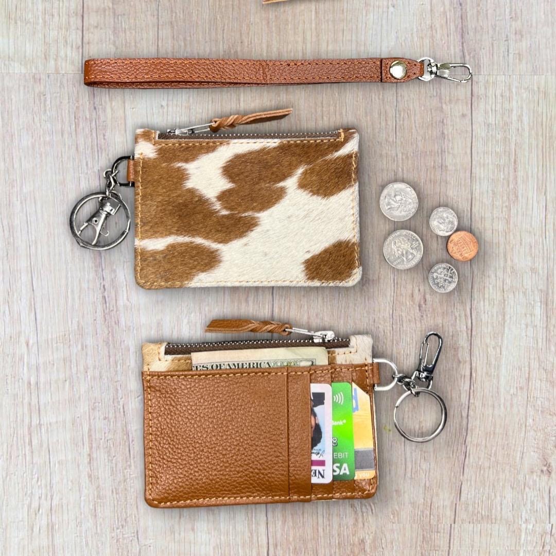 Cowhide Keychain Wallet Wristlet - Real Hair on Leather Zipper Purse ...