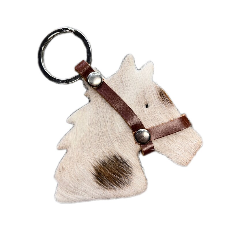 COWHIDE HORSE KEYCHAIN Leather Hair on Horse Head Keyring Key Chain ...