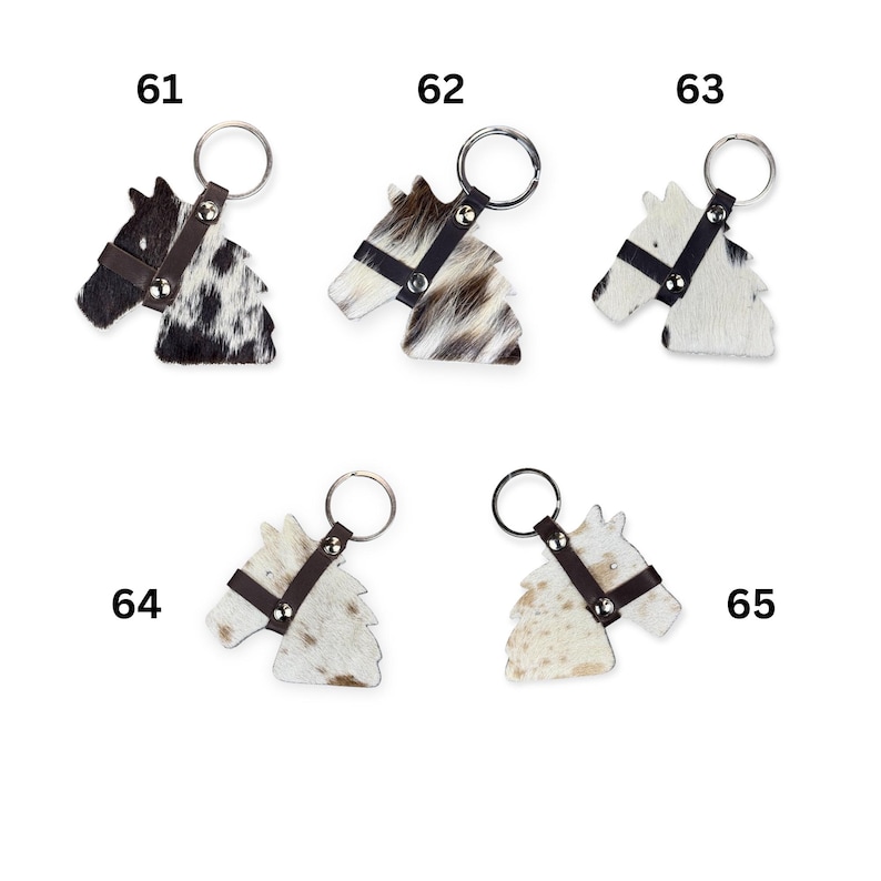 COWHIDE HORSE KEYCHAIN Leather Hair on Horse Head Keyring Key Chain ...