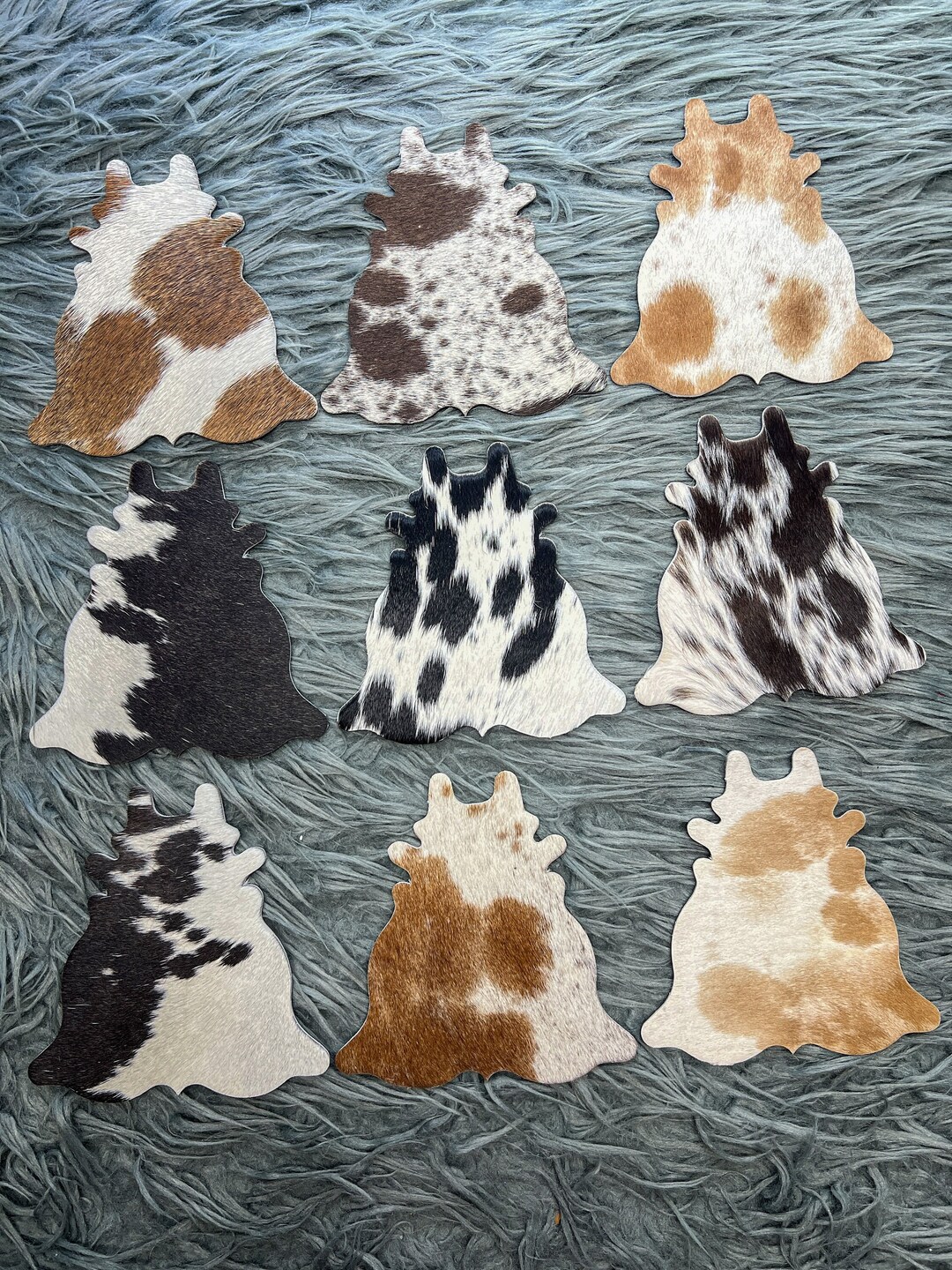 Cowhide Coasters Set | Western Real Hair on Leather | Cowhide Mini Rug ...