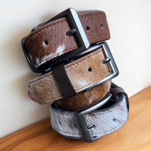 COWHIDE LEATHER BELTS for Men, Women - Genuine Cow Hide Belts Real Hair ...