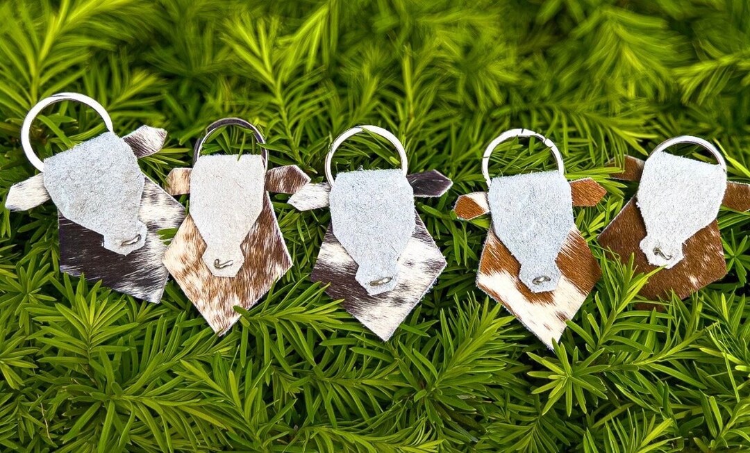 Cowhide Cow Head Keychain - Genuine Hair-on Hide Leather Cow Keyring ...