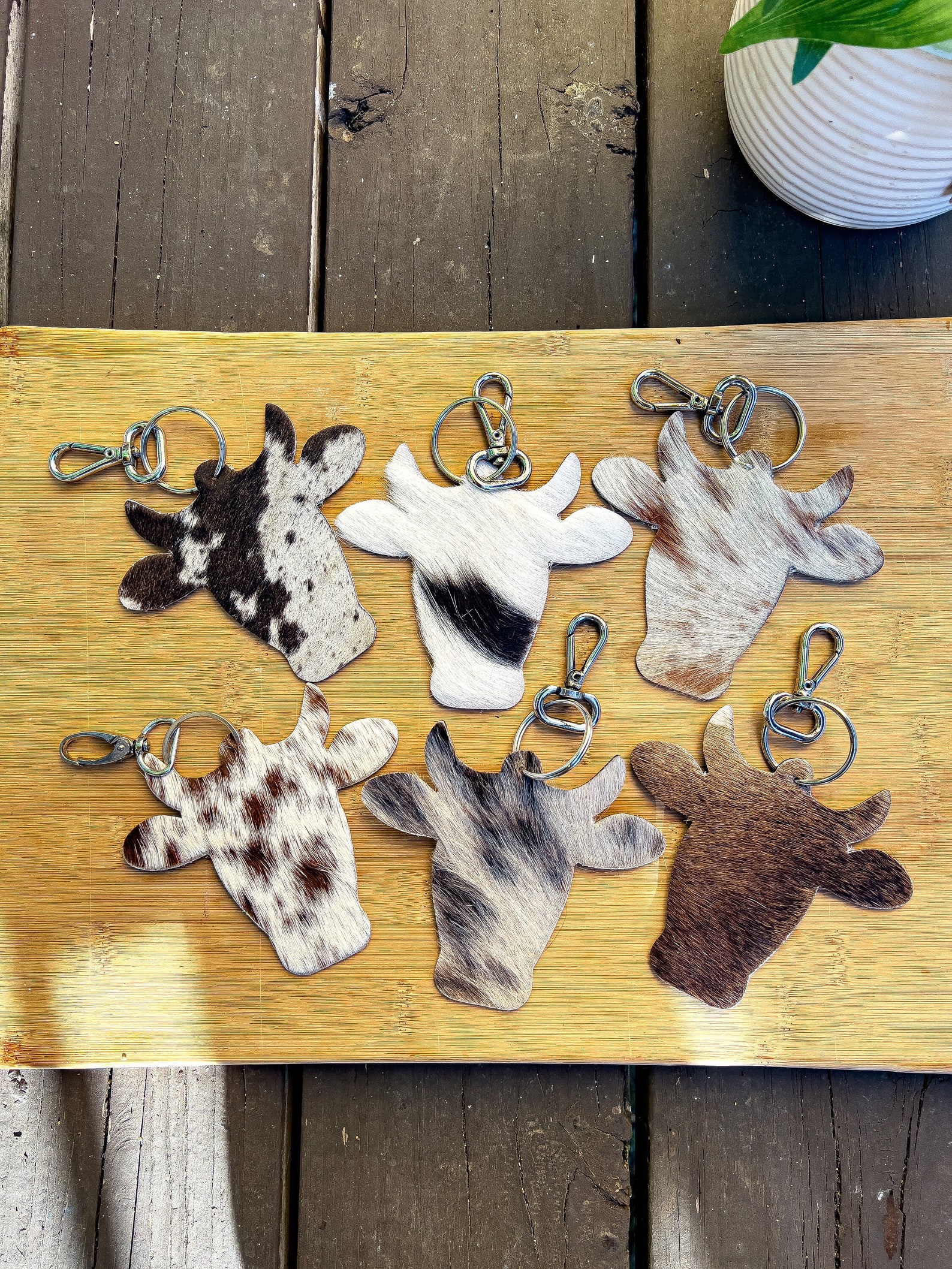 Cow Head Keychain Cowhide Hair on Leather Western Boho Key Ring ...
