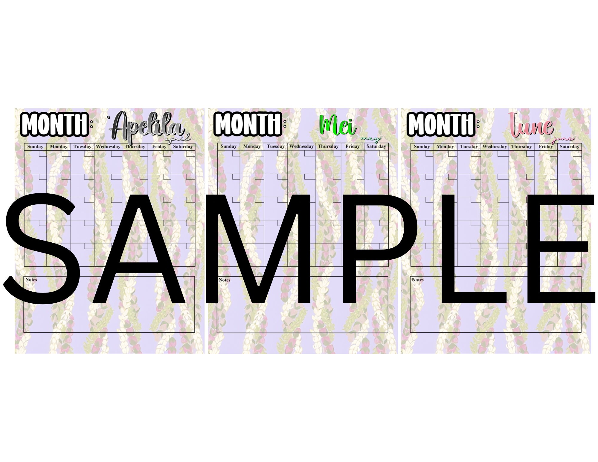 Pikake Calendar Printables - Etsy