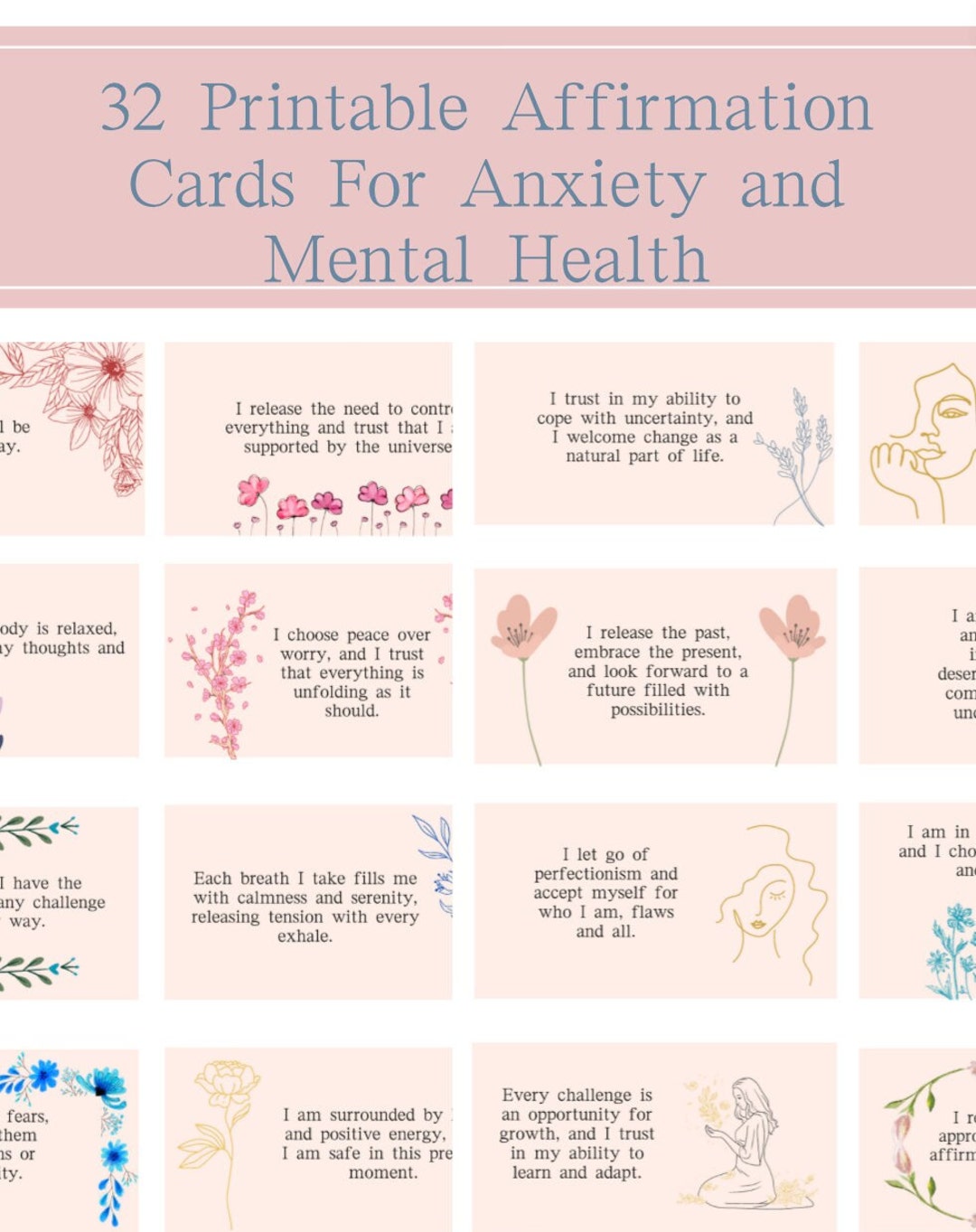 32 Anxiety Statement Flashcards, Affirmation Cards, Grounding Technique ...