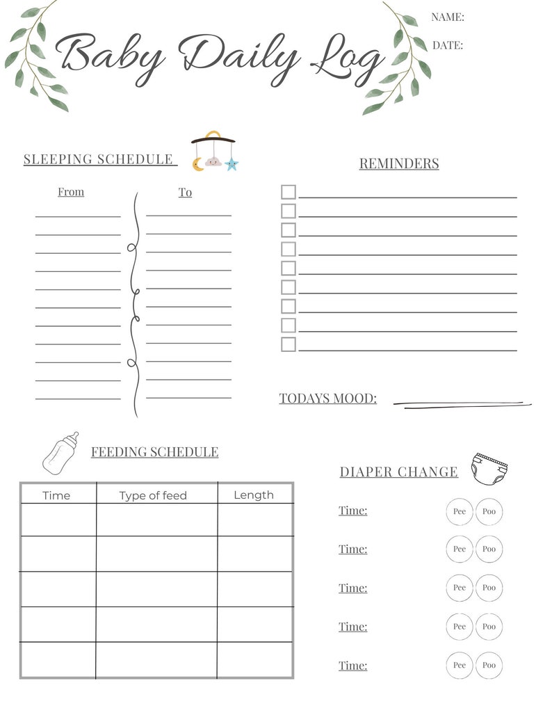 Infant Daily Log Printable, Baby Daily Log Template, Baby Care Tracker ...