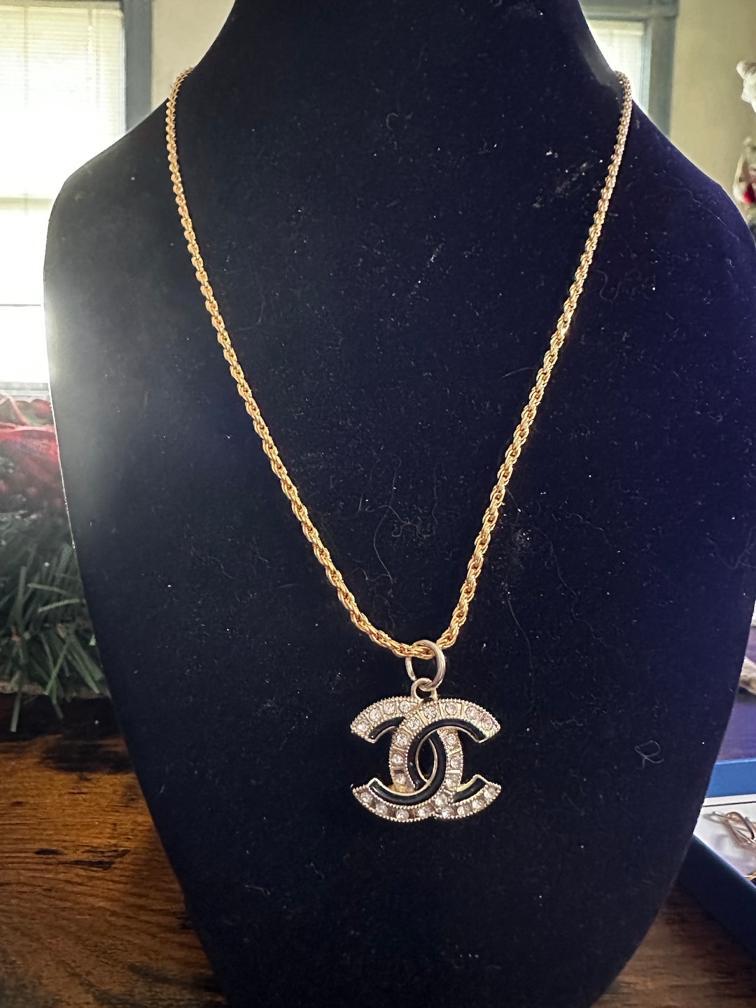 Black and Gold Custom Made Necklace With Upcycled Designer Charm on ...