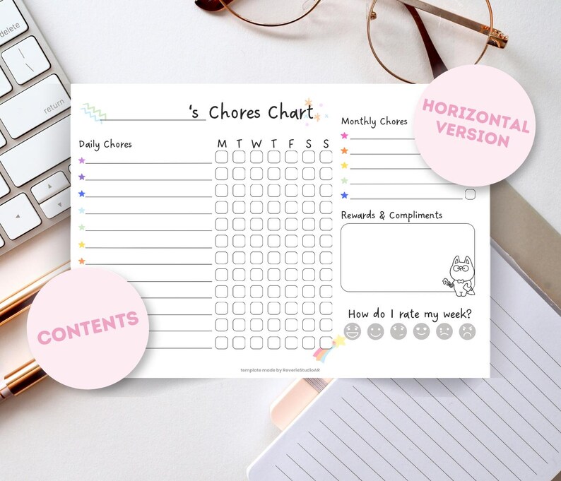 Printable Kids Chore Chart, Daily and Monthly Tracker, Fun Colorful and ...