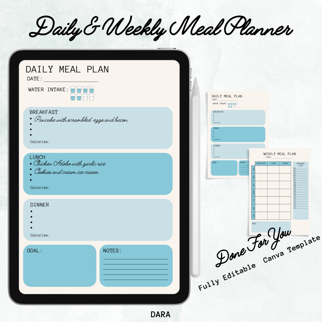 Customizable Daily and Weekly Meal Planner Canva Template Done for You ...