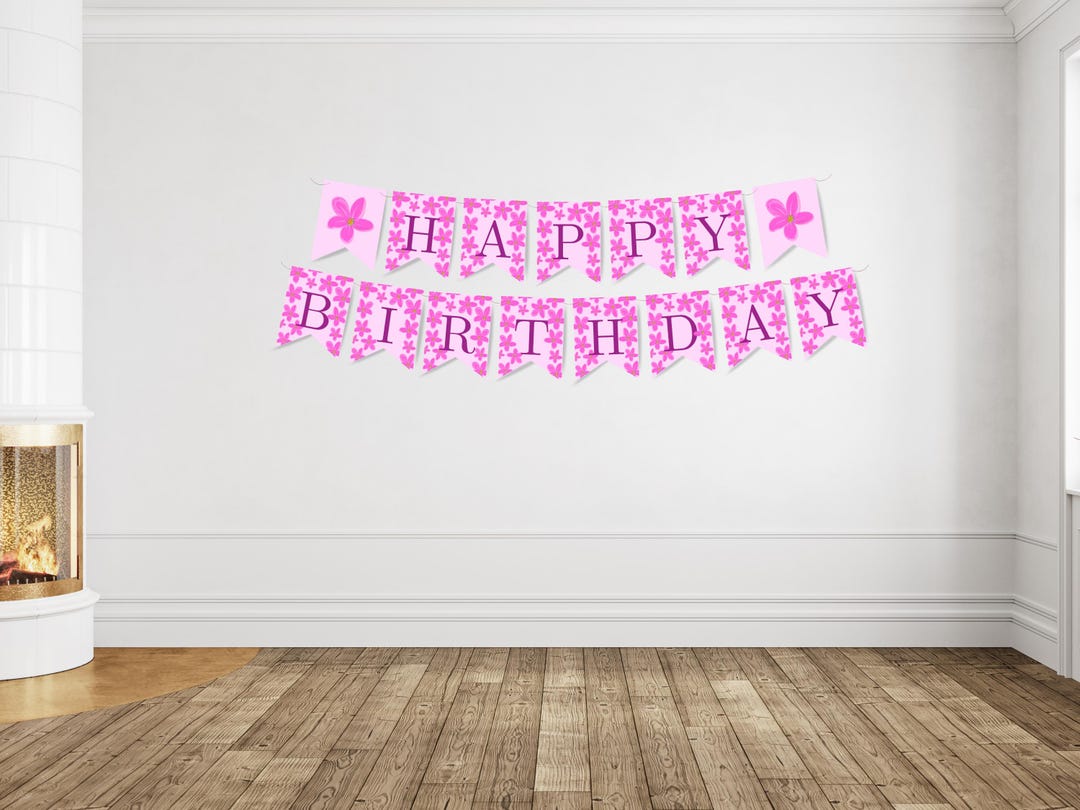 Pink Floral Happy Birthday Bunting Banner (printable PDF) - Etsy UK