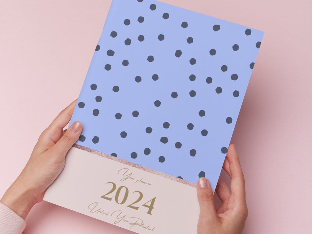 Baby Blue Polka Dot Planner Template 2024, Canva Editable Digital ...