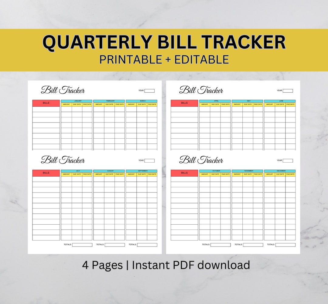 Editable Monthly Bill Tracker, Bill Planner, Bill Payment Tracker ...