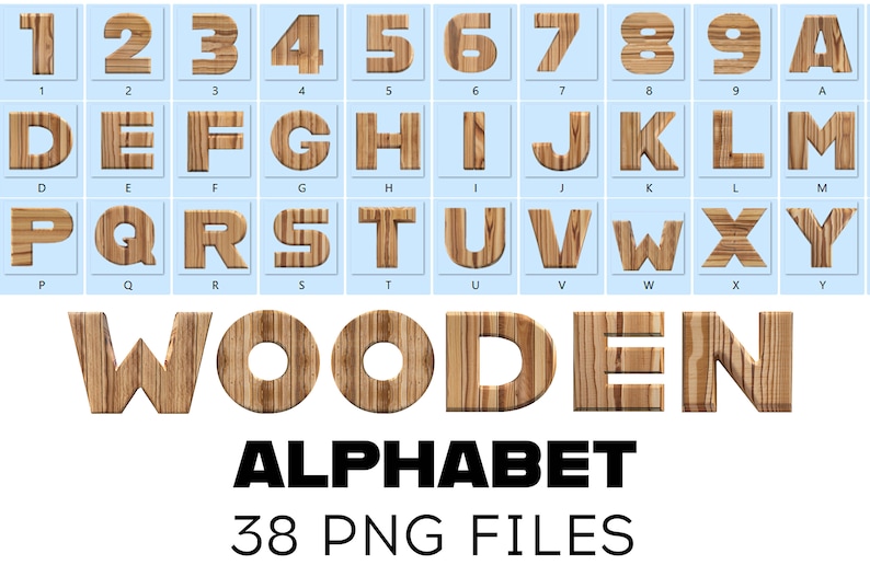 Wooden Alphabet Clipart | 3D Wood Letters, Numbers (38 PNG Files) - Etsy
