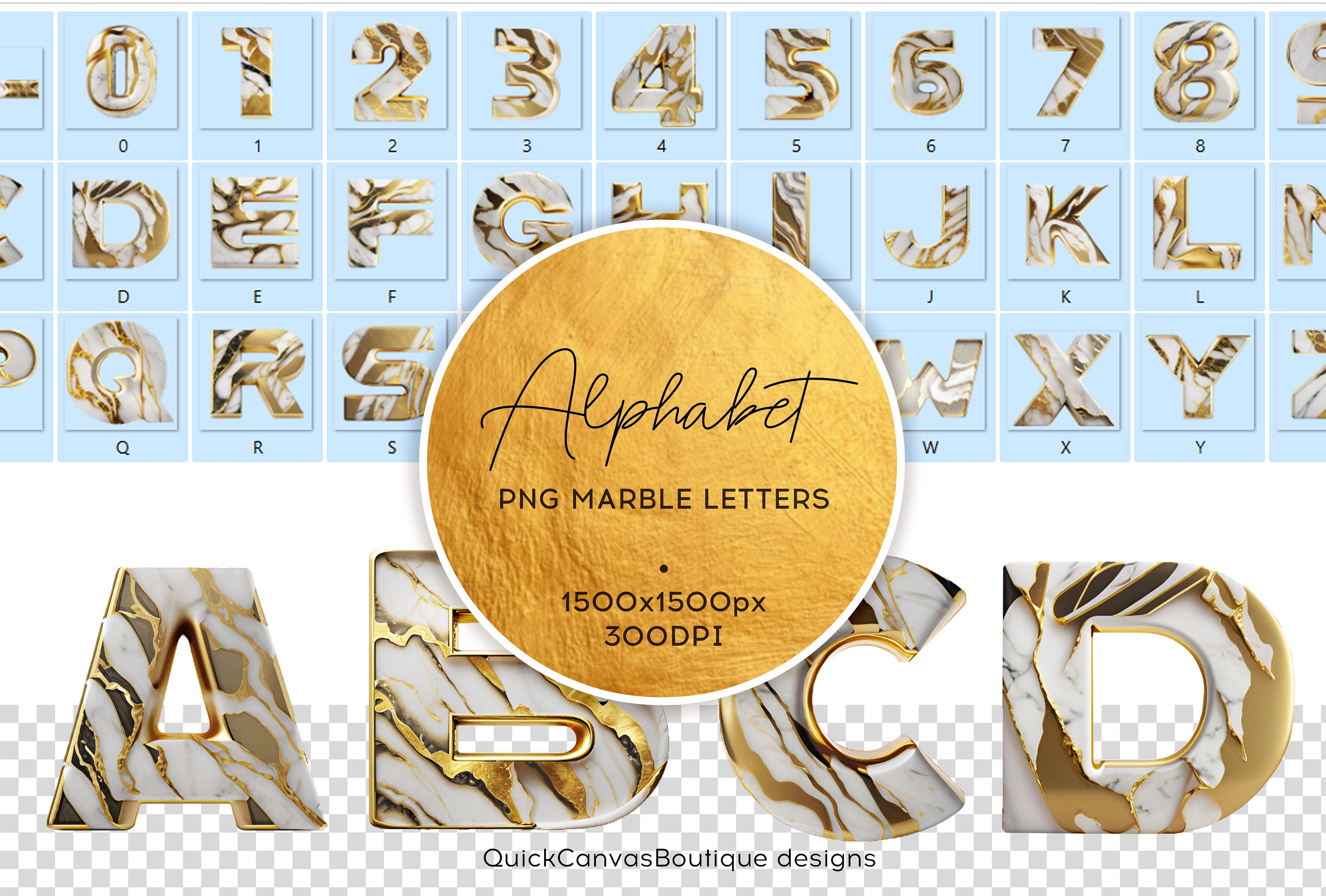 PNG Alphabet Bundle Marble Gold White Alphabet Cliparts Marble Shimmer ...