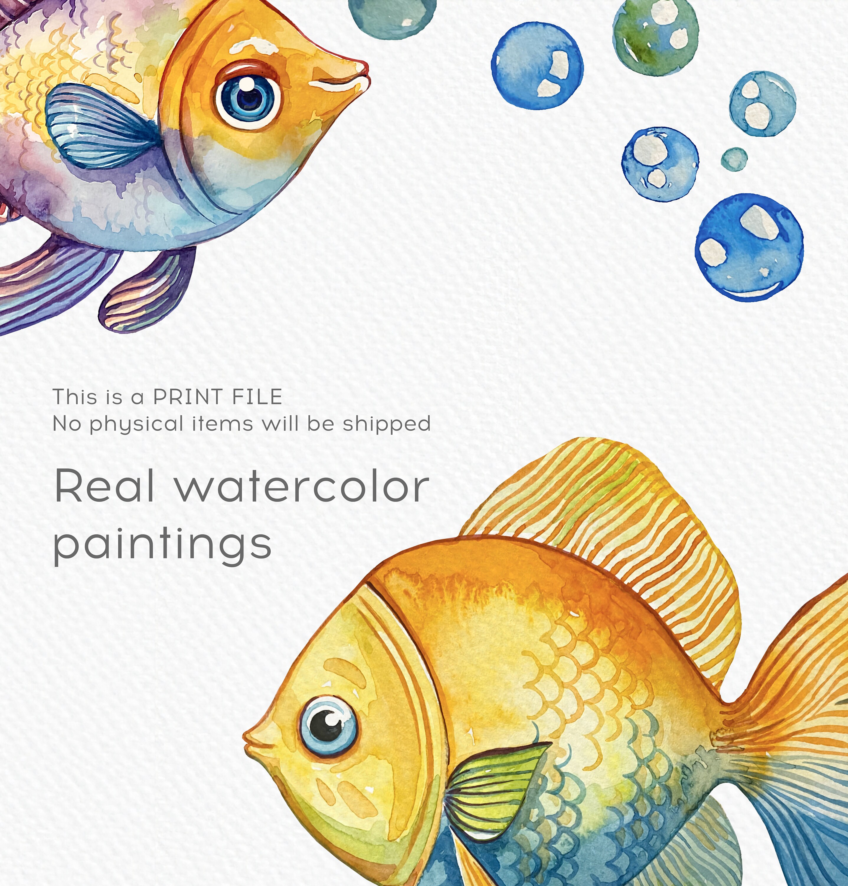 Real Watercolor Fish Digital Clipart Set Hand-painted Fairytale Cute ...