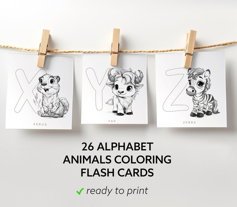ABC Flash Cards Alphabet Flash Cards Coloring Animals Alphabet 26 Cards ...