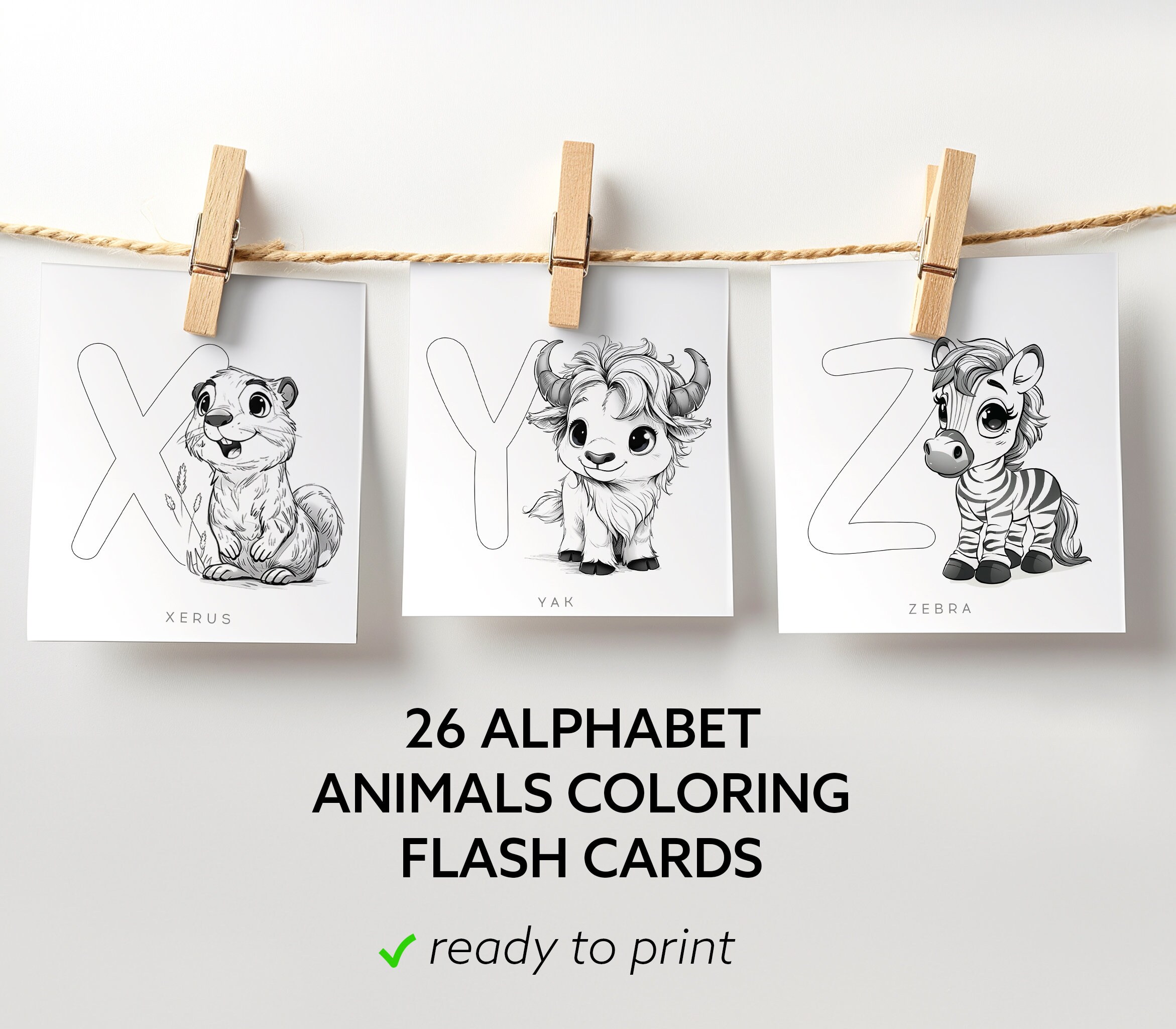 ABC Flash Cards Alphabet Flash Cards Coloring Animals Alphabet 26 Cards ...
