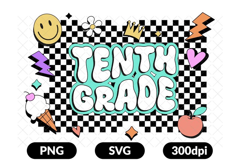 Tenth Grade Checkered Design PNG, SVG for T-shirts (digital Download ...