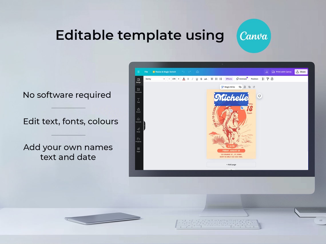 Western Birthday Party Template Canva Cowgirls Bachelorette Retro ...