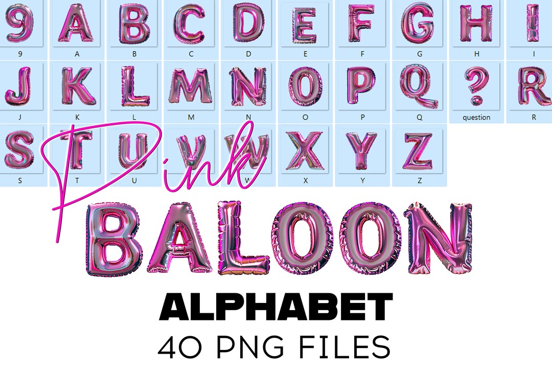 Pink Balloon Alphabet Clipart: Party Invitation PNG Bundle (digital ...