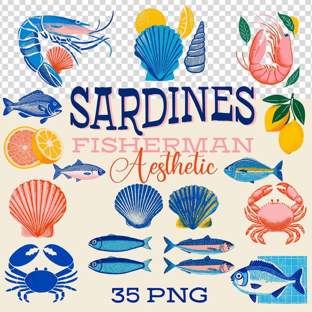 Fisherman Aesthetic Sardines Clipart PNG Bundle (2000x2000 Px) - Etsy