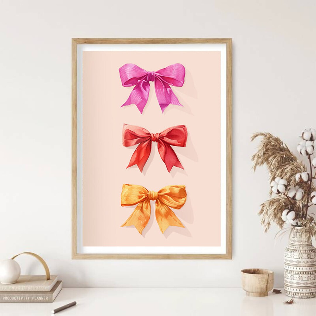 Pink Red Bows Wall Art Coquette Room Decor Aesthetic Girly Wall Art ...