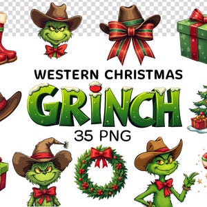 Western Grinch PNG Clipart Bundle, Cowboy Christmas (35 Files) (digital ...