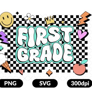 First Grade Back to School PNG Checkered Png School 1 Grade Png Retro ...