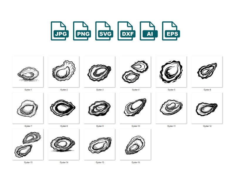 Oysters SVG\PNG Bundle Clipart Style Vector Clipart Oysters SET 16 Png ...