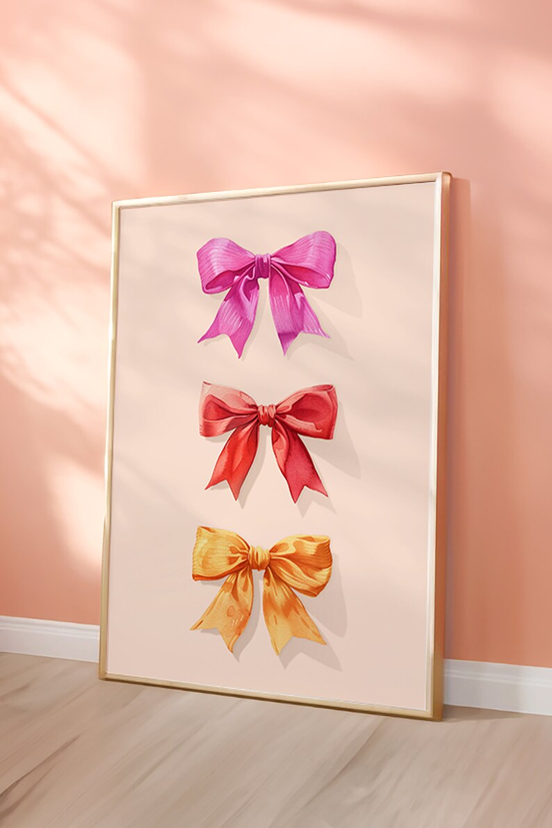 Pink Red Bows Wall Art Coquette Room Decor Aesthetic Girly Wall Art ...