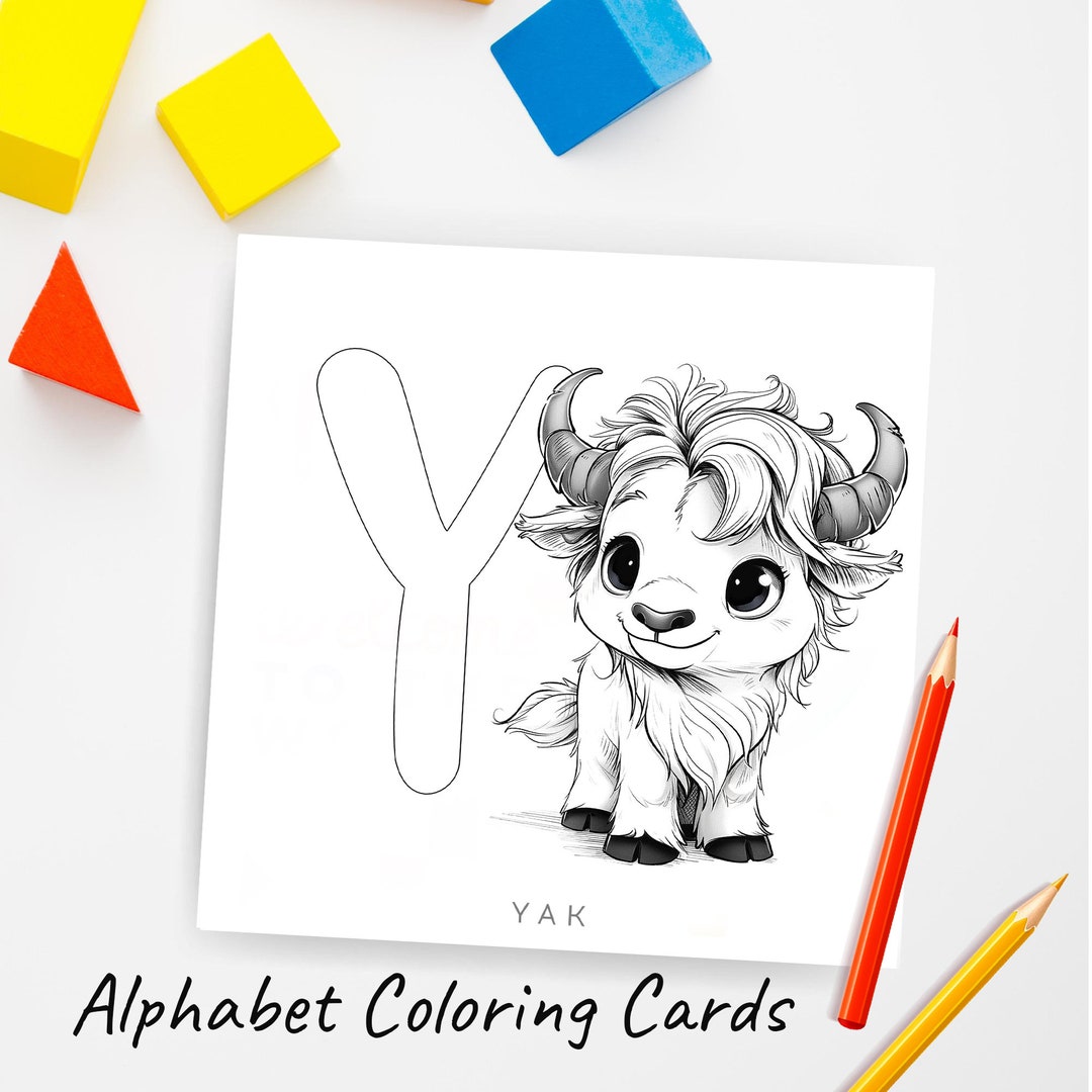 ABC Flash Cards Alphabet Flash Cards Coloring Animals Alphabet 26 Cards ...