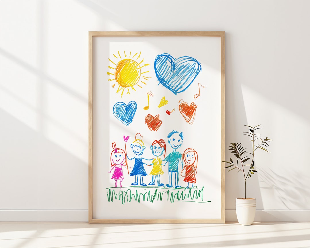 Crayon Drawing Family Poster Set – Kids' Art Prints (digital Download ...