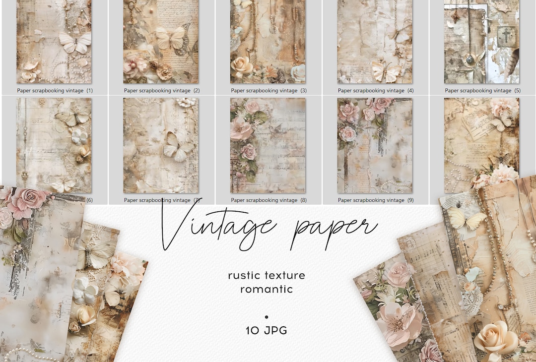 Vintage Botanical Paper Textures, Romantic Scrapbook Backgrounds (JPG ...