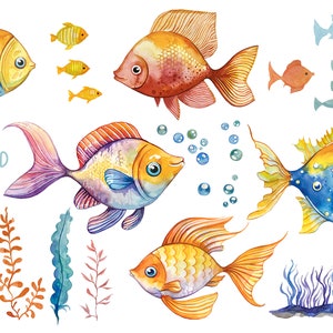 Real Watercolor Fish Digital Clipart Set - Hand-painted Fairytale Cute ...