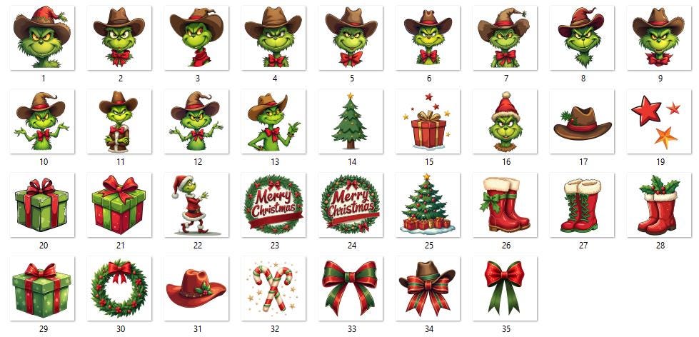 Grinch PNG Bundle Bow Coquette Style Western Style Vector Clipart ...